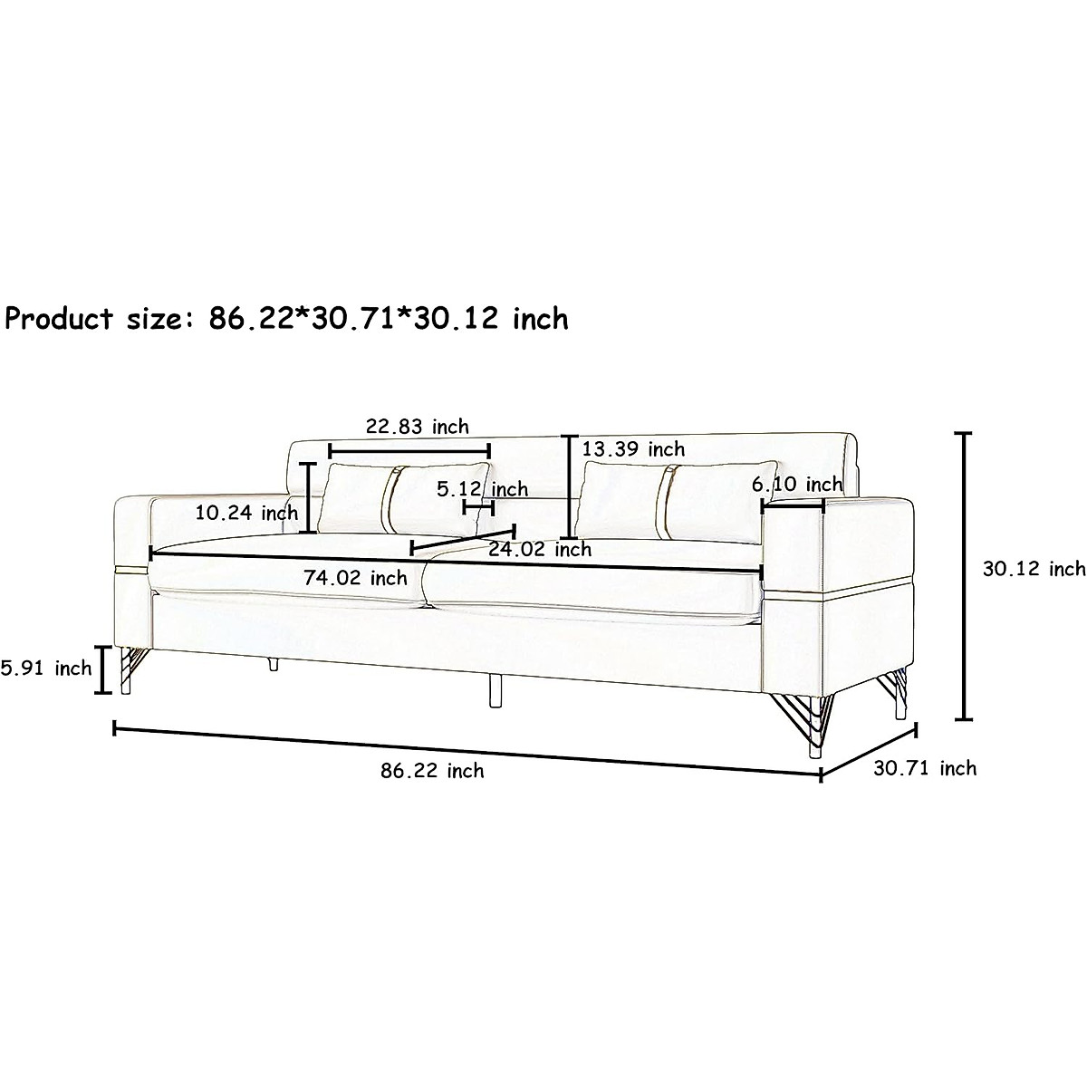 DOLPHINDO 86" W Velvet Couch Sofa with Bolster Pillows,Oversized Mid-Century Modern Sofa Tufted Comfy 3 Seater Sofa Couch with Gold Metal Legs for Living Room Furniture