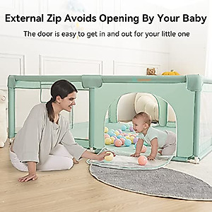 COMOMY Playpens for Babies and Toddlers, 79"x71" Baby Playard Extra Large, Safe and Non-Slip Baby Fence, Full Mesh Design, Indoor & Outdoor Kids Activity Center, Baby Play Pens (Dark Green)