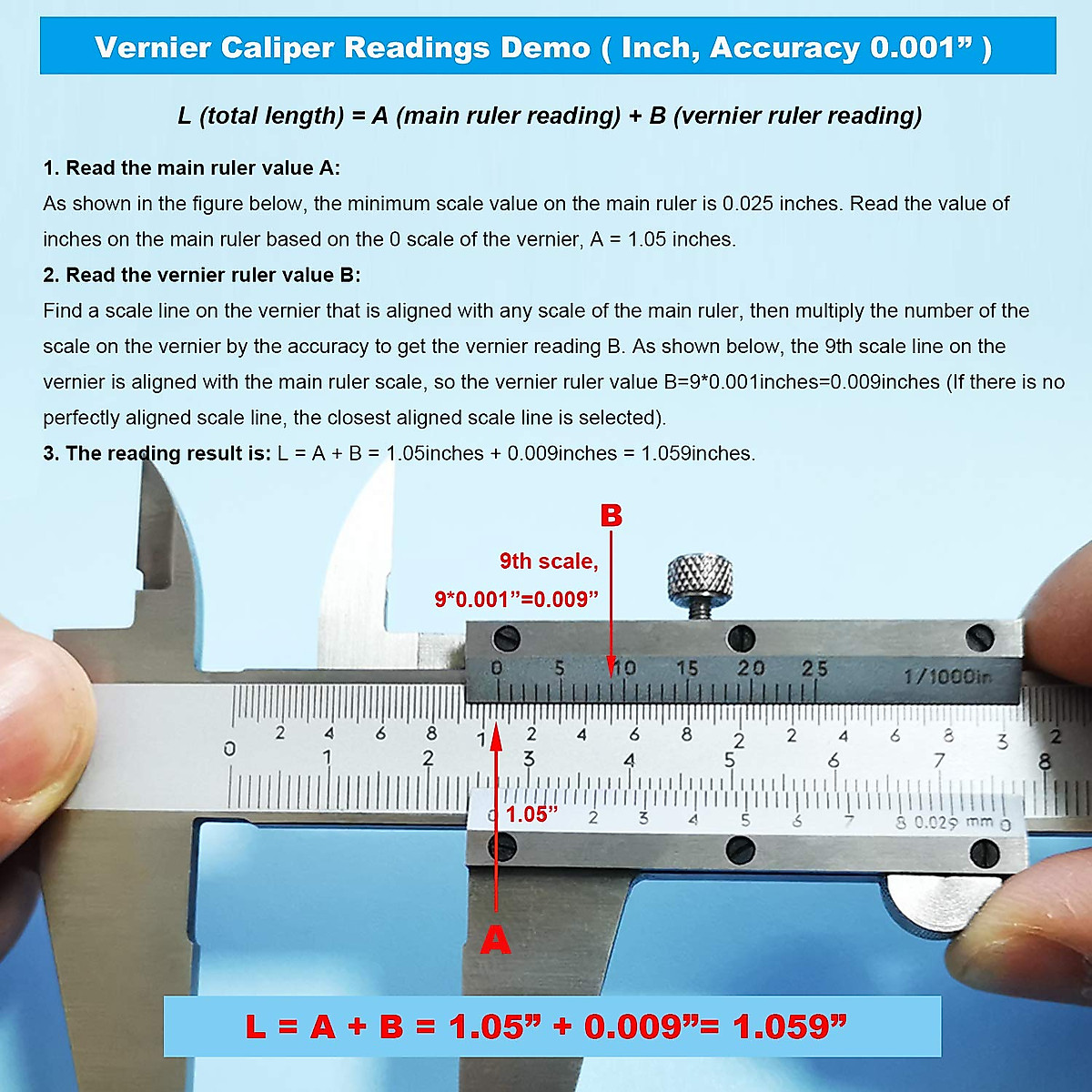 ZLKSKER 8 Inch / 20 cm Micrometer Vernier Caliper, Stainless Steel Precision Measuring Tool (Inch/Metric), Depth/Inside/Outside/Step Measurement, Accuracy 0.001" / 0.02mm