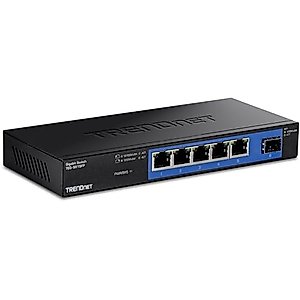 TRENDnet 5-Port Gigabit Compact Metal Desktop Switch with SFP Slot, TEG-S51SFP , Fanless Design, Wall Mountable, Lifetime Protection, Black