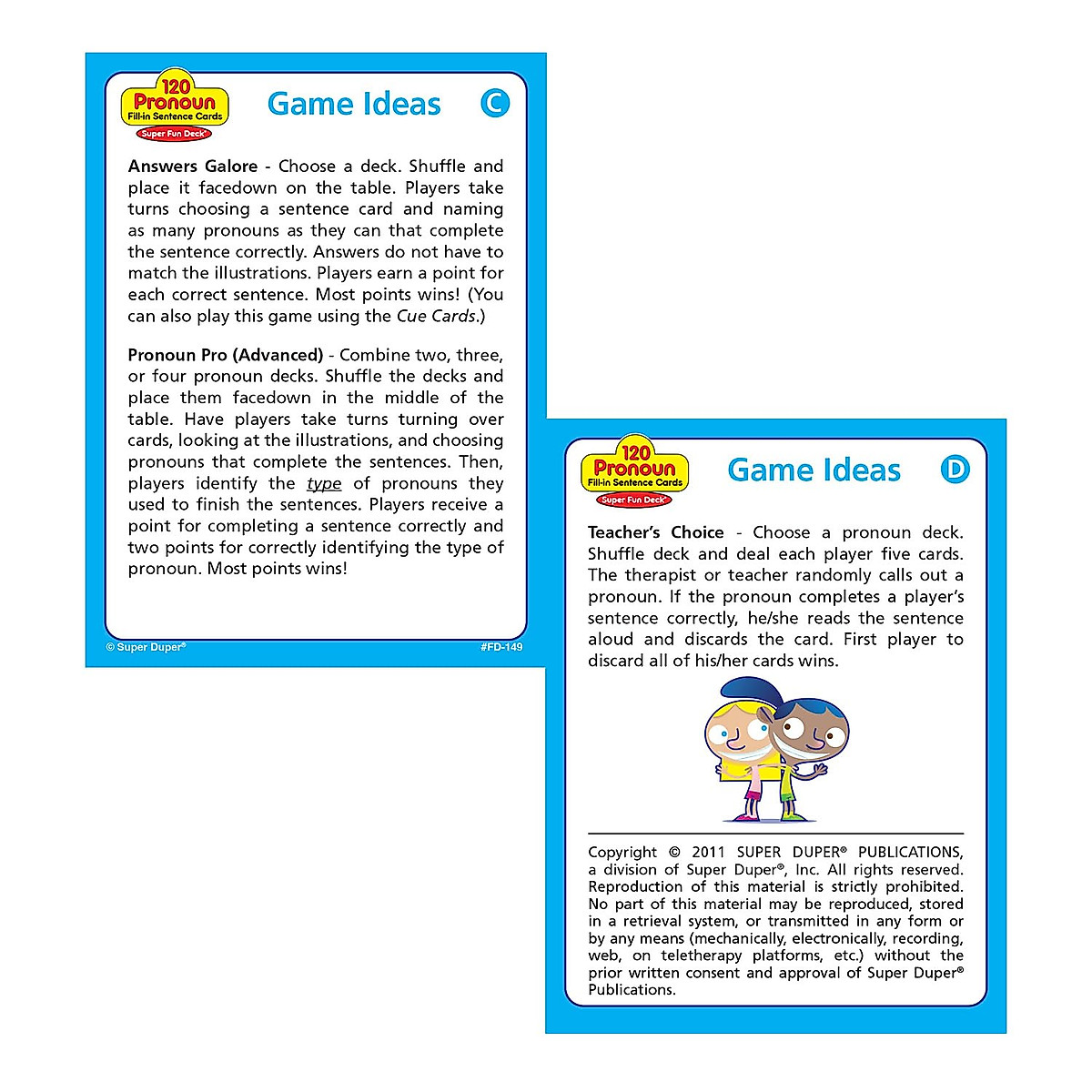 Super Duper Publications | 120 Pronoun Fill-in Sentence Fun Deck Flash Cards | Educational Learning Resource for Children