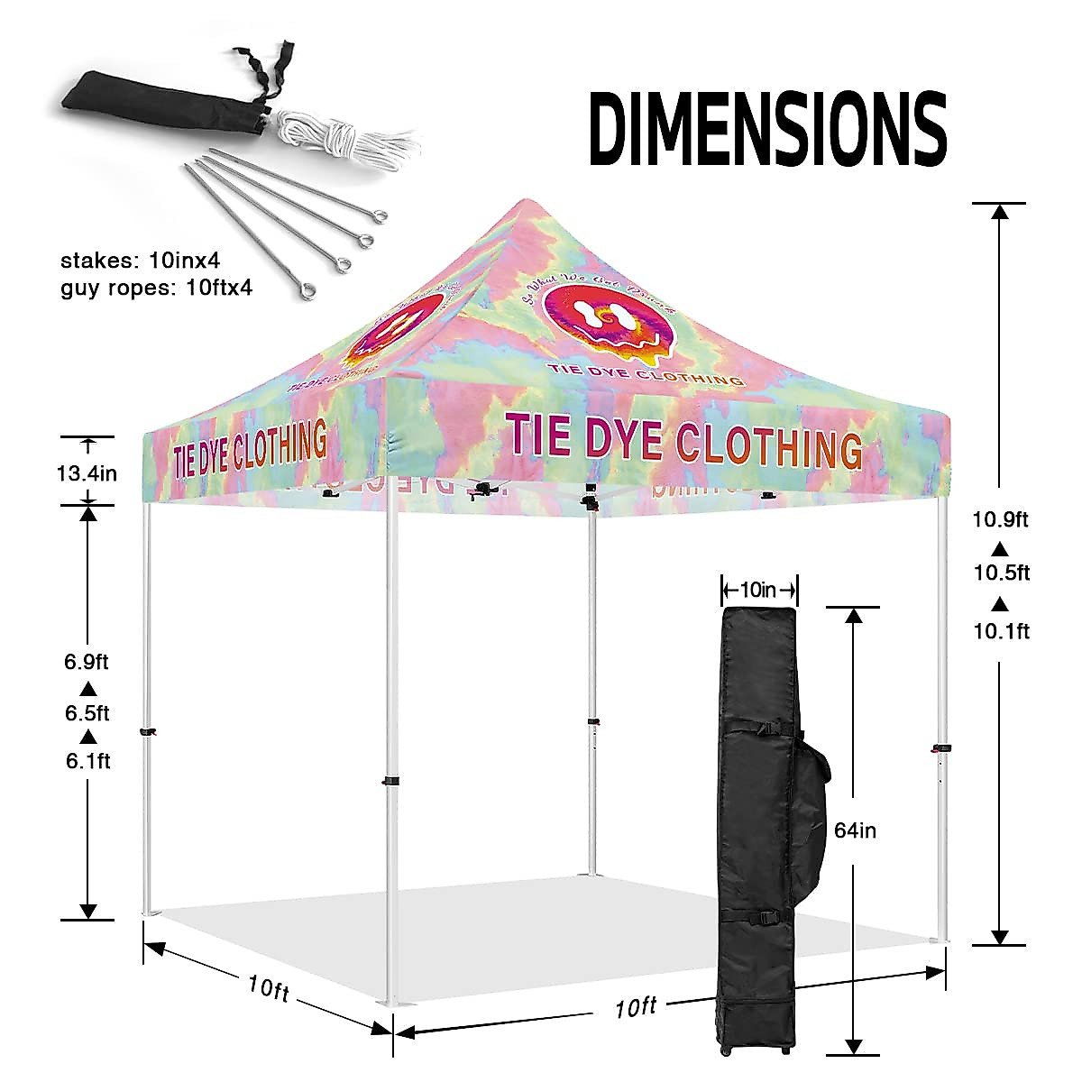 ABLEM8CANOPY Custom Canopy Tent 10x10 with Logo, Personalized Pop Up Canopy Tent with Optional Walls for Business Events, Trade Shows, Farmers Market, Roller Bag Included(TIE DYE)