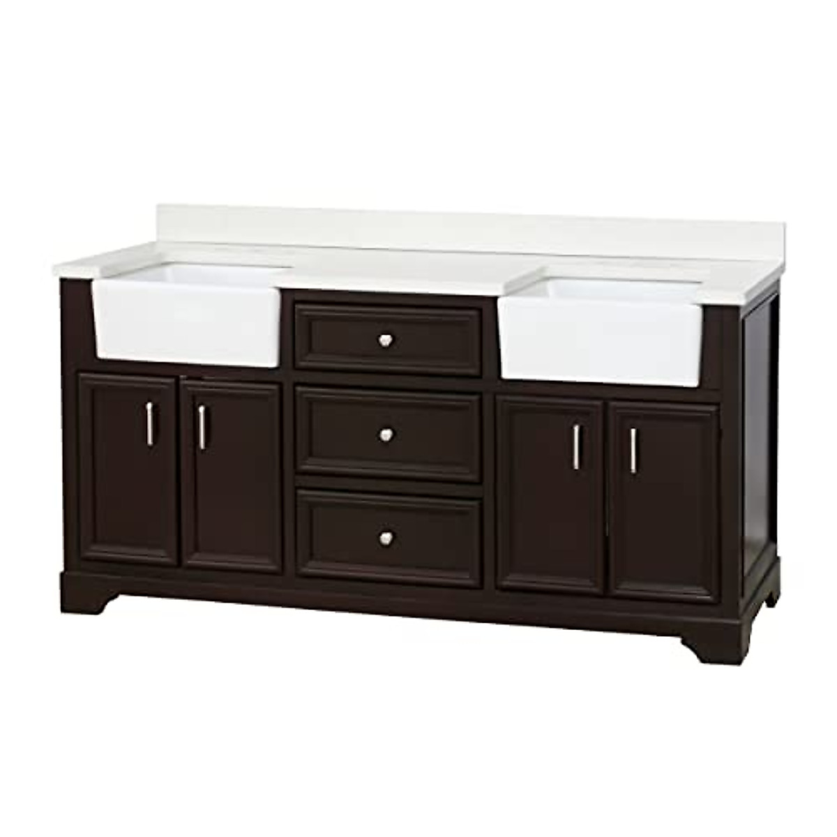 Kitchen Bath Collection Zelda 72-inch Double Farmhouse Vanity (Quartz/Chocolate): Includes Chocolate Cabinet with Stunning Quartz Countertop and White Ceramic Farmhouse Apron Sinks