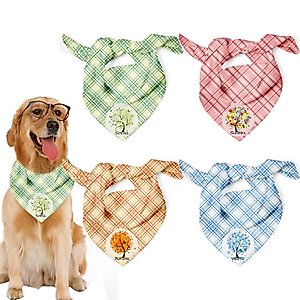 4 Pieces Dog Bandanas Scarf Dog Spring Summer Autumn Winter Season Theme Party Supplies Plaid Seasonal Holidays Dog Bandana Washable Dog Triangle Kerchief Bibs for Dogs Cats Pet Costume Supply