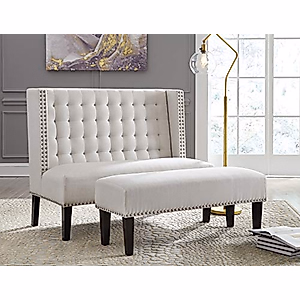 Signature Design by Ashley Beauland Modern Chic Upholstered Tufted Accent Settee Bench, Cream