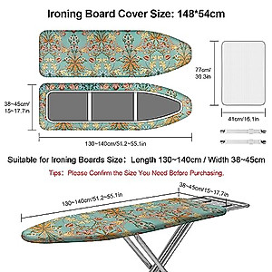 PHILORN Ironing Board Cover and Pad, Resist Scorching and Staining, 15x54 Inch Thick Padding Ironing Board Covers, Elasti Edges, 2 Fasteners and 1 Protective Scorch Mesh Cloth - Retro Pattern