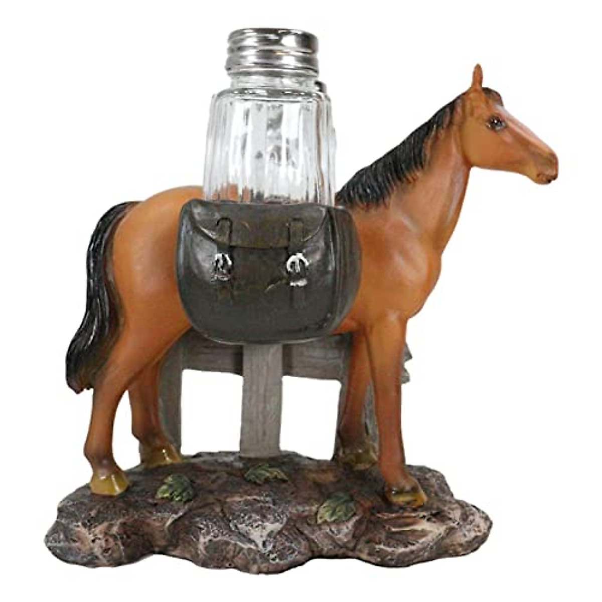 Set Of 1 Brown Stallion Horse With Saddlebags Salt Pepper Shakers Holder Figurine
