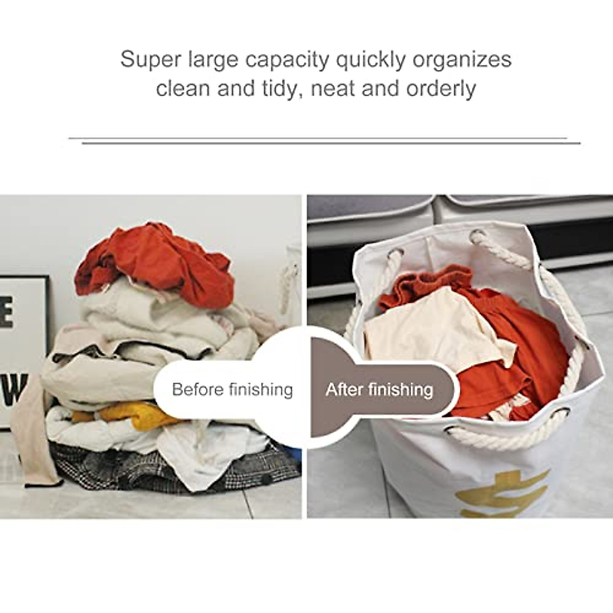 AOKID Collapsible Laundry Baskets with Drawstring Handles, Large Capacity Laundry Hamper Lightweight Storage Basket for Bedroom Bathroom A