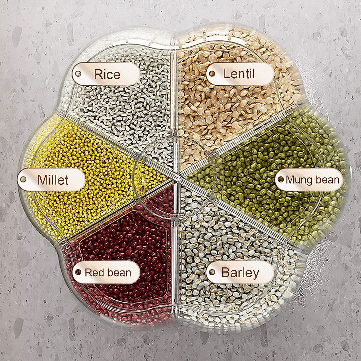 AHOUGER Cereal Dispenser Grain Dispenser Lentil Dispenser Upgrade 360° Rotating Food Dispenser with Lid Moisture Resistant Household, Dispenser Container for All Beans, Barley, Millet, Rice