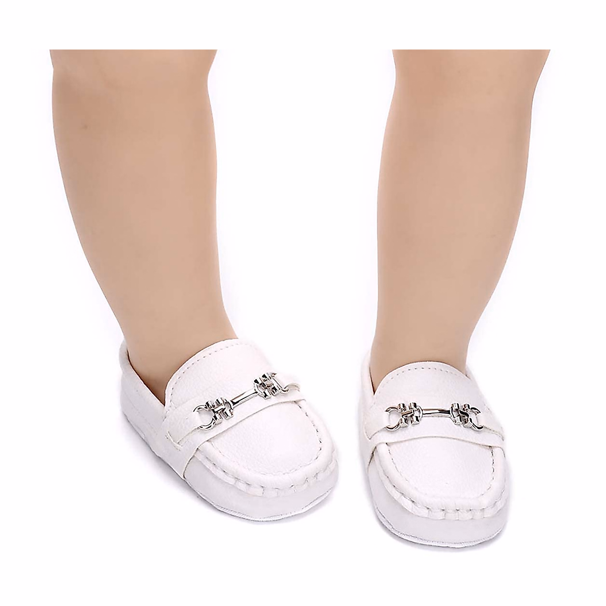 Greceen Baby Boys and Girls Classic PU Leather Loafers are Suitable for Crawling, Wedding Dress, Birthday Parties, First Walking Crib Shoes 224 White 11