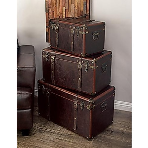 Deco 79 Faux Leather Storage Trunks - Set of 3