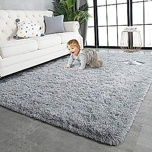 TWINNIS Super Soft Shaggy Rugs Fluffy Carpets, 8x10 Feet, Indoor Modern Plush Area for Living Room Bedroom Kids Nursery Home Decor, Upgrade Anti-Skid Durable Rectangular Fuzzy Rug, Grey