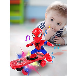 Outmeci Stunt Skateboard Scooter Electric Universal Rotating Tumble Music Led Light Cartoon Balance Bike Toy, Interactive Educational Gift Toys for 3 4 5 6 7 Years Old Boys Girls (red)