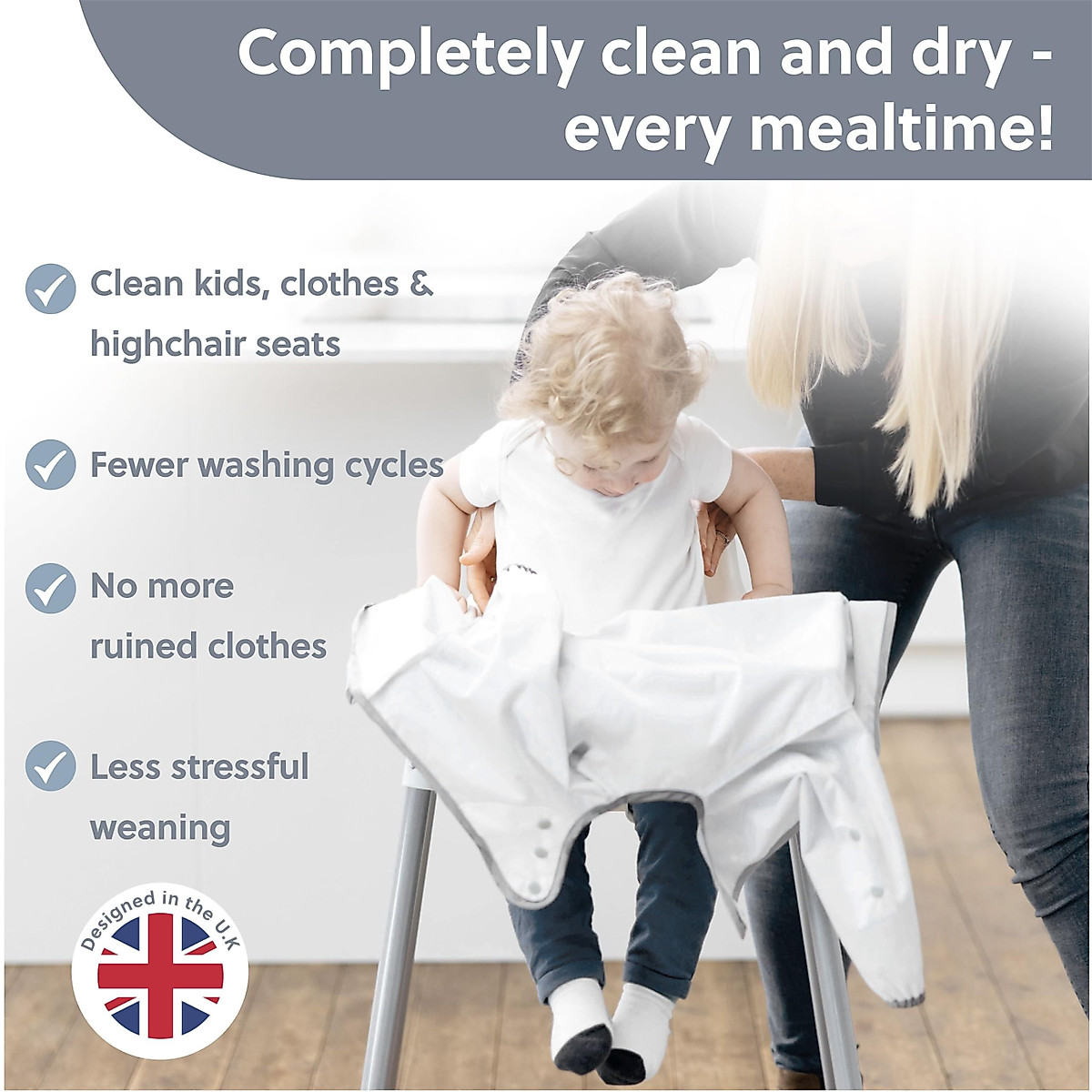 BIBaDO - Short Sleeve Baby Bibs - Babies & Toddlers 6-36 Months - Coverall Baby Led Weaning Bib - Easy Wipe, Soft, Waterproof