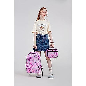 Imyth 3Pcs colorful Backpack sets for Teen Girls, Cute Bookbag School Daypacks for Elementary Middle Students (Marble powder)