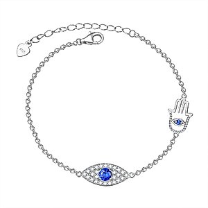 Alphm Evil Eye Hamsa Hand Bracelet S925 Sterling Silver Adjustable Bracelet for Women Evil Eye Jewelry Hamsa Hand Bracelet for Women