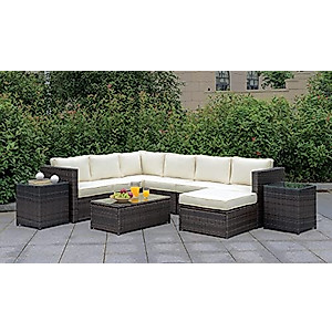 PayLessHere Wicker Side Coffee Table,Outdoor Side Tables with Square Glass Top and Storage Bistro Table Patio Furniture End Tables Garden Table Grey (Large)