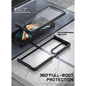 Poetic Guardian Case for Samsung Galaxy Z Fold 4 7.6 Inch,[Mil-Grade Protection] Ultra-Thin Full-Body Hybrid Shockproof Protective Rugged Clear Cover with Built-in Screen Protector, Black/Clear