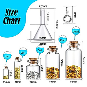 45 Pieces Mini Glass Bottles Clear Small Wishing Jars with Cork Stoppers Cork Glass Bottles with 50 Pieces Eye Screws and 3 Pieces Funnels for DIY Art Crafts Party Home Decoration, 5 Sizes