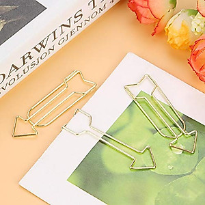 12pcs Gold Paper Clips, Electroplating Metal Arrow Shaped Paper Clip Funny Stationery Bookmark Marking Clip