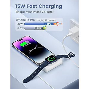 RORRY Mini Portable Charger for iPhone,5000mAh Small &Ultra-Compact 15W PD Fast Charging Power Bank Compatible with iPhone 14/13/12/11/XR/X/8 and Apple Watch Series 9/Ultra2/8/Ultra/7/6/5/4/3/SE
