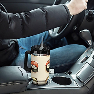 Selerdon 40 oz Tumbler Cute Sushi with Handle and Straw Lid Vacuum Stainless Steel Insulated Water Bottle Travel Mug Car Cup Holder Friendly BPA Free for Gym Travel Office