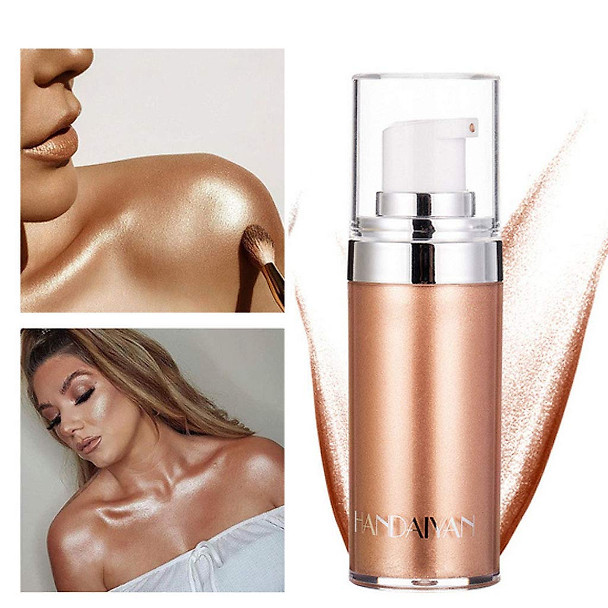 Go Ho Face Body Illuminator,Liquid Highlighter Makeup Drops,Moisturizing Face Luminizer,Waterproof Smooth Liquid Spray Shine Shimmer Glow Foundation Glitter Body Makeup(#2 Rose Golden)