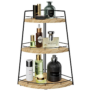 BSTSLL 3 Tier Bathroom Counter Organizer and Storage Wood Corner Bathroom Countertop Organizer Bathroom Storage Shelf Counter Standing Rack Decor