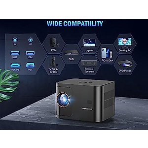 [Electric Focus] 5G WiFi Mini Bluetooth Projector 4K Support, 300 ANSI HD 1080P Portable Video Projector, ±40° Vertical Keystone|Zoom|Timer, DBPOWER Smartphone Projector Outdoor Movie for PC/Laptop/TV