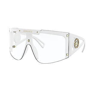 Versace VE 4393 401/1W White Plastic Shield Sunglasses Green Or Grey Clip On Lens