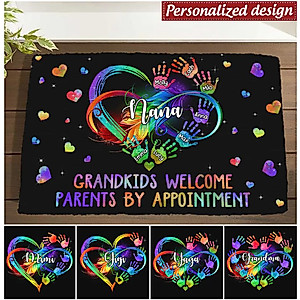 Grandma Gifts, Grandma Heart Funny Grandkids Welcome Parents by Appointment, Personalized Front Doormat, Gifts for Nana from Grandkids, Outdoor Indoor Welcome Mat, Gifts for Christmas