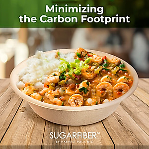 [50 Count]Sugarfiber by Harvest Pack 32oz Round Paper Bowls - Compostable Heavy-Duty Eco-Friendly Disposable Bagasse Bowls Sugarcane Natural plant fibers for Meal Prep Takeout Dinnerware