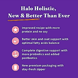 Halo Holistic Indoor Cat Food Dry, Grain Free Wild-caught Salmon & Whitefish Recipe for healthy weight support, Complete Digestive Health, Dry Cat Food Bag, Adult Formula, 6-lb Bag