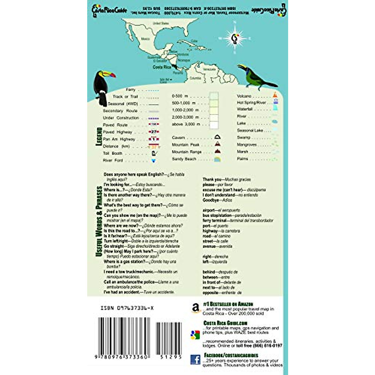 Waterproof Travel Map Of Costa Rica