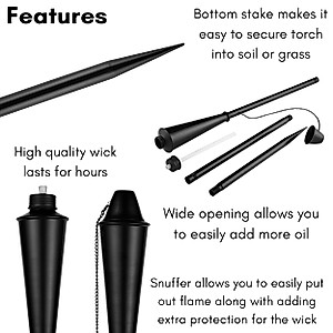 BIRDROCK HOME Mallorca Outdoor Torches - Relaxing Backyard Lighting, Easy Refill Extra Wide Mouth, Adjustable Height, Citronella Oil Compatible - Set of 4, Black, 13oz
