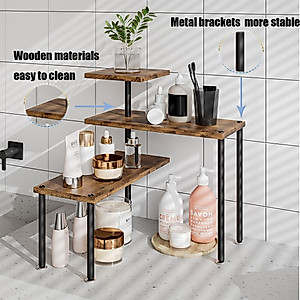 Dazioter Corner Shelf Countertop Organizer 3 Tier Kitchen Corner Shelves Adjustable Spice Storage Rack for Bathroom Coffee Area Over Sink (Black)