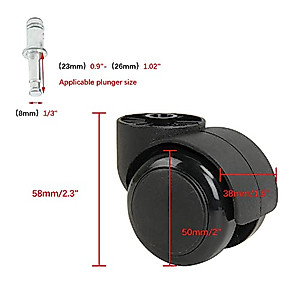 2 Inch Black Silent Stemless Caster,Office Chair Wheels Replacement Chair Casters,Furniture Casters, Replacement Swivel Chair Accessories,5pcs,150kg Capacity.