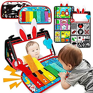 Inbeby Tummy Time Mirror Toy & Baby Mirror Toys, Black and White High Contrast Baby Newborn Toys 0 3 6 Months Brain Development, Sensory Texture Piano Infant Toys 0 3 6 Months with Squeaker