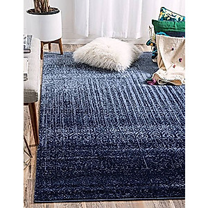 Unique Loom Del Mar Collection Area Rug-Transitional Inspired with Modern Contemporary Design, Rectangular 5' 1" x 8' 0", Blue/Navy Blue