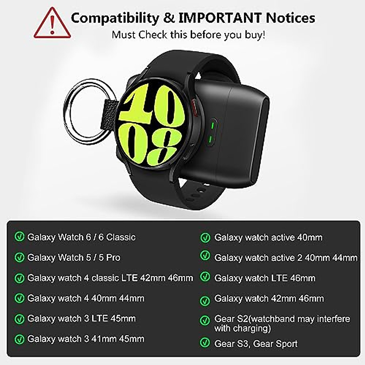 doeboe for Samsung Watch Charger, Portable Charger for Samsung Watch, Watch Charger for Galaxy Watch 6/6 Classic/5/5 Pro/4/3/Active 2/Gear S3, 1400mAh USB C Galaxy Watch Charger Accessories Keychain