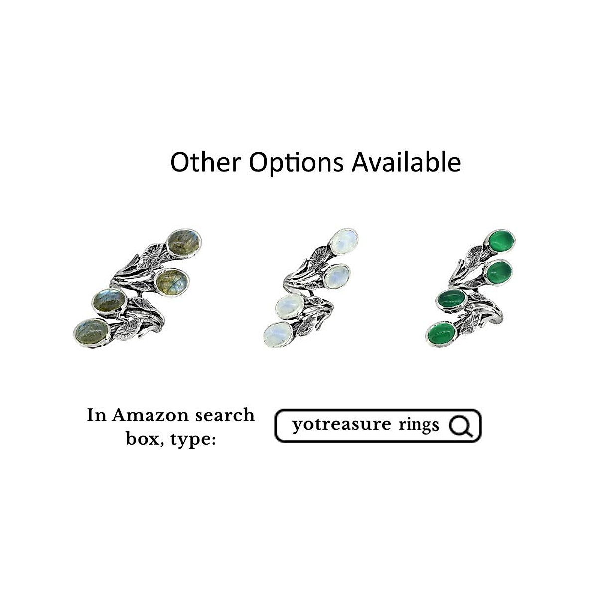 YoTreasure Green Onyx Solid Sterling Silver Innovative Leaf Vine Ring