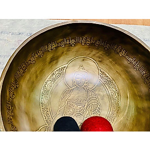 Singing Bowl Nepal-10" Inch Healing Buddha Yoga Bowl- Hand Hammered Tibetan Singing Bowls, Hand Carving From Nepal