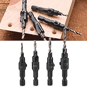 HSS Countersink Drill Bit, #6#8#10#12 1/4inch Hex Shank Drill Bits HSS Countersink Drill Bit Set with Small Wrench Countersink Woodworking Tool
