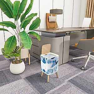 Trash Can with Lid Creative Light Dyed Art Splatters Navy Acrylic Paint Flow Modern Blue Garbage Can Rectangular Waste Bin Press Cover Dog Proof Wastebasket for Kitchen Bathroom Living Room Nursery