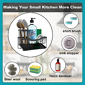 Multifunctional Sponge Holder for Kitchen Sink with High Brush Rack, Sink Caddy with Self Drain Tray, Kitchen Sink Organizer Sponge Caddy for Storage Dish Soap Dispenser - Kitchen Gadgets Accessories