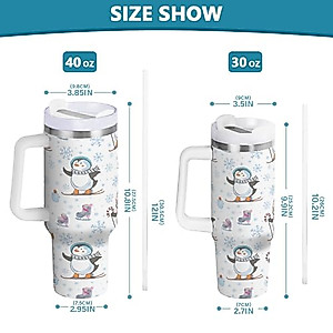 RPLIFE Cute Penguins White Travel Coffee Tumbler, Stainless Steel Cup, Water Cup with Straw and Lid
