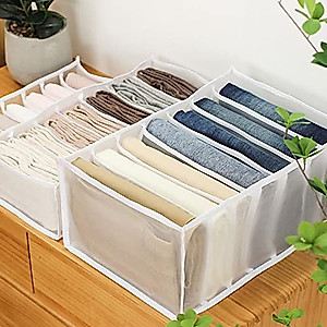 Wardrobe Clothes Organizer,7 Grids Washable Wardrobe Clothes Organizer,Jeans Compartment Storage Box Foldable Closet Drawer Organizer Clothes Drawer Mesh Separation Box (2pc-Medium, White)