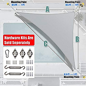 Amgo 32' x 32' x 32' Grey Triangle Sun Shade Sail Outdoor Canopy Awning AGTAPT32, 95% UV Blockage, Water & Air Permeable, 200GSM Commercial Standard Heavy Duty (We Make Custom Size)