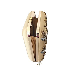 Square Box Clutch, Crossbody Bag, Bridal Clutch Purse, Wedding Bag, Evening Bag With Detachable Shoulder Chain (Gold)