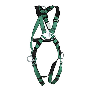 MSA 10197231 V-Form Full Body Safety Harness - Size: Extra Large, D-Ring Configuration: Back/Hip, Qwik Fit Leg Straps, Color: Green, Full Body Harness, Durable, Fall Protection